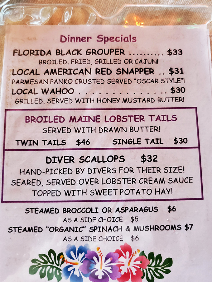 The menu reads like coastal poetry &ndash; local grouper, snapper, and those legendary Maine lobster tails that have Floridians plotting road trips to Vero Beach.