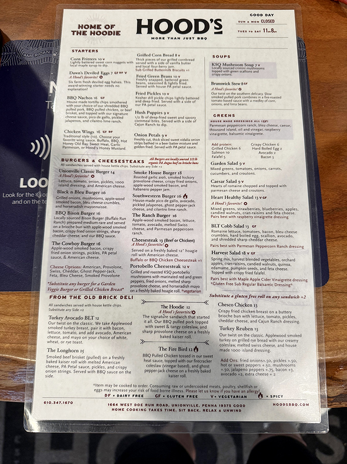 This isn't just a menu&mdash;it's a roadmap to happiness. "The Hoodie" isn't clothing; it's their signature pulled pork sandwich that locals drive miles for.