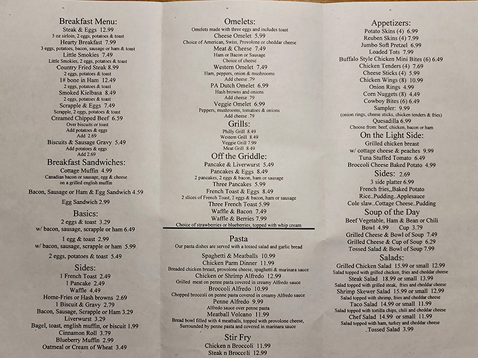 A menu that reads like a love letter to American comfort food. Breakfast all day? That's not a luxury&mdash;that's a necessity.