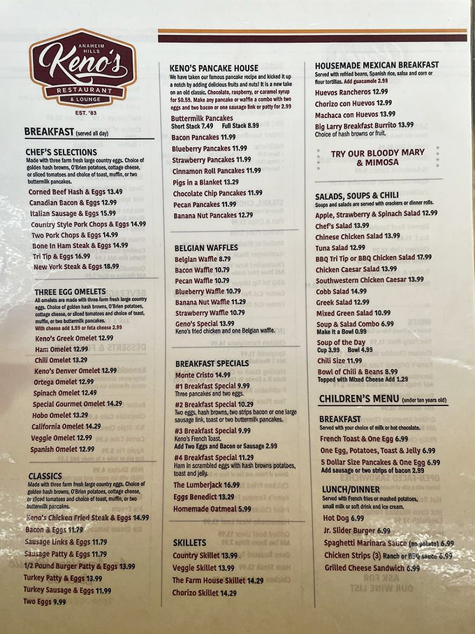 This menu reads like a greatest hits album of American diner classics, with prices that won't require a loan officer.