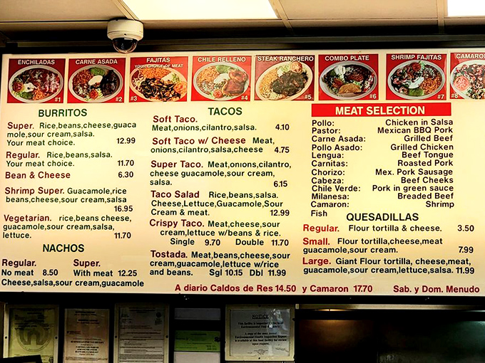 The menu board—a glorious tapestry of Mexican culinary possibilities where decisions become deliciously difficult and "I'll have one of everything" seems entirely reasonable.