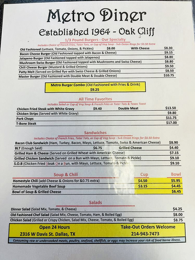 A menu that doesn't need fancy fonts or pretentious descriptions&mdash;just honest food at honest prices, the way diners were meant to be.