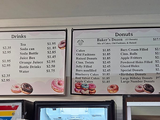 The menu board tells you everything you need to know: classic varieties at prices that feel like a time machine to simpler days.
