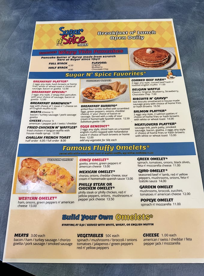 This menu reads like a love letter to breakfast lovers everywhere, promising fluffy perfection.