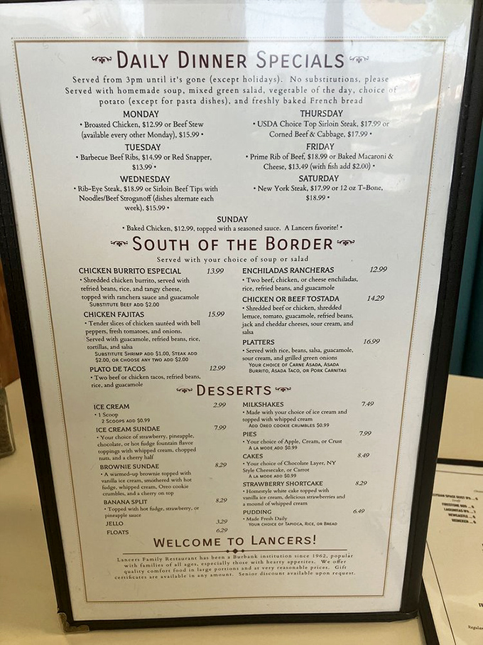 This menu isn't just a list&mdash;it's a roadmap to happiness. Daily specials rotate like old friends taking turns visiting your table.