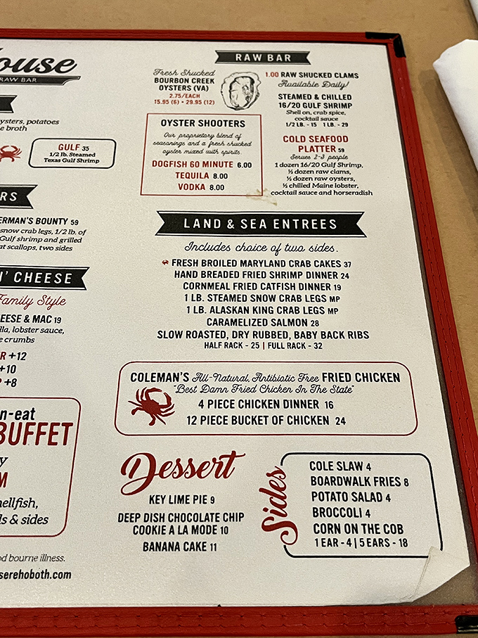 The menu reads like a love letter to the Chesapeake Bay. Those Maryland crab cakes aren't just a dish&mdash;they're a Delaware institution.