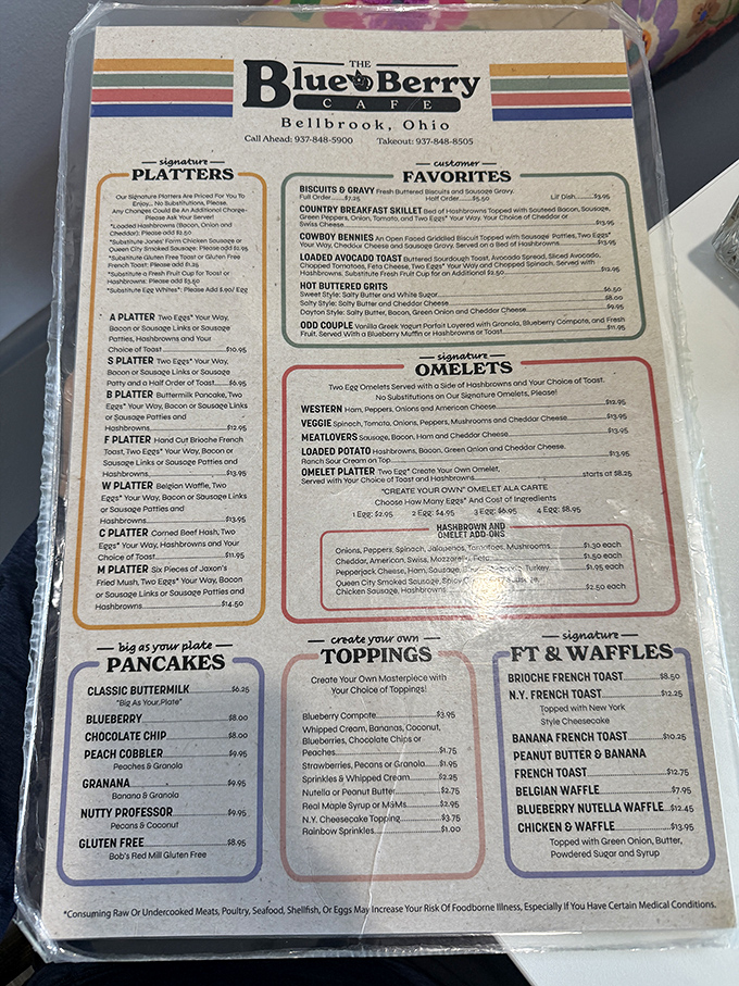 This menu isn't just a list&mdash;it's a roadmap to breakfast nirvana with pancakes as the main attraction.