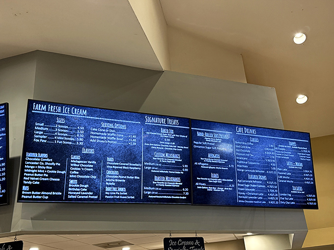 The menu board at Fox Meadows reads like poetry for your taste buds. Each flavor tells a story of Lancaster County's dairy excellence.