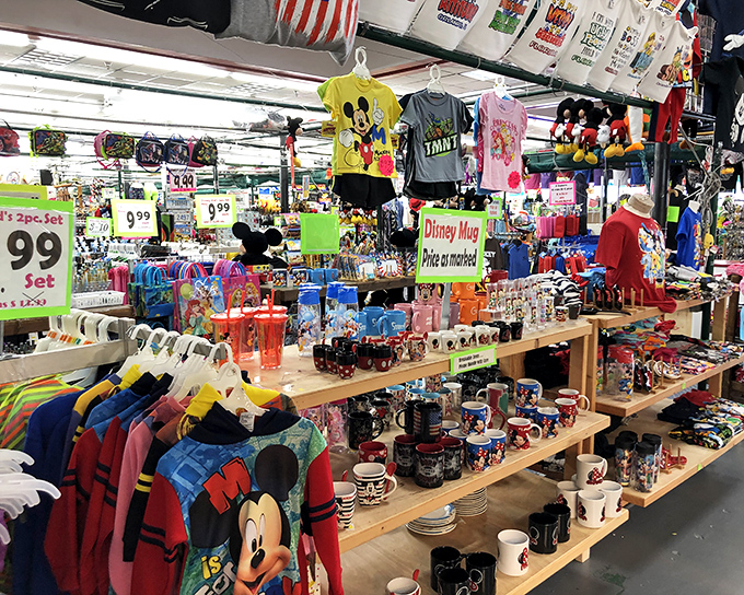 Mickey mania in full swing! Disney merchandise galore with mugs, shirts, and trinkets that let you bring home theme park magic without the theme park prices.