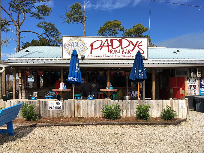 "A Sunny Place for Shady People" isn't just clever marketing&mdash;it's Paddy's Raw Bar's honest promise of cold drinks, fresh oysters, and zero pretension.