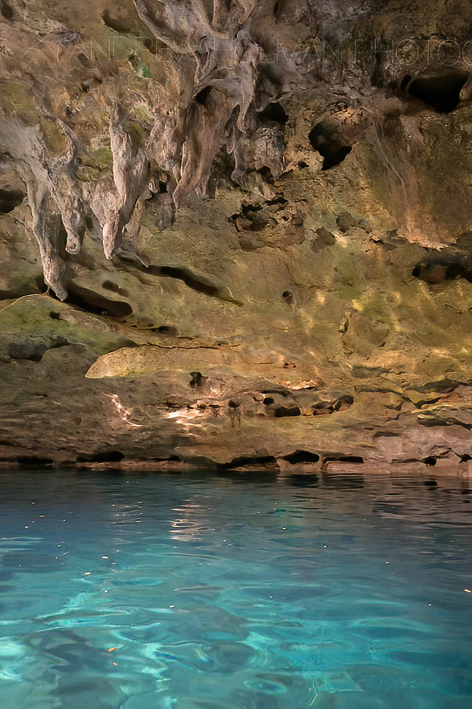 Ancient limestone formations hang from the ceiling like nature's chandeliers, sculpted by thousands of years of patient water droplets.
