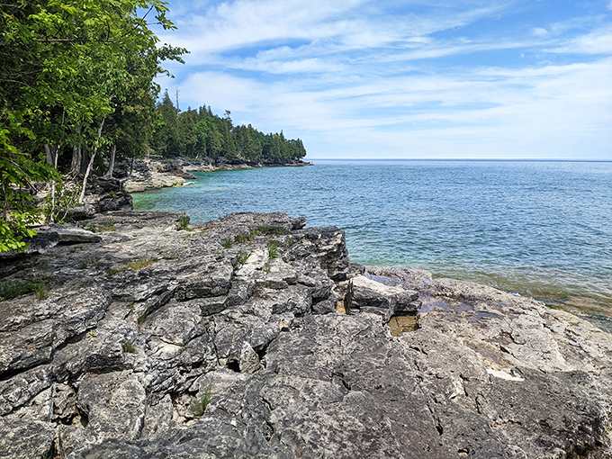Nature's jigsaw puzzle of limestone and water creates a shoreline that would make even the most dedicated beach-lover appreciate rocky terrain.