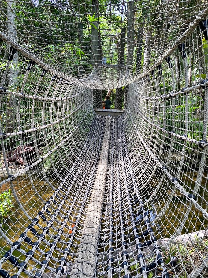 Indiana Jones would approve of this rope bridge adventure. Cross if you dare, but don't look down&mdash;that's half the fun!
