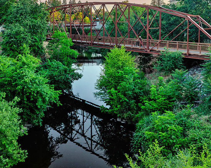 This rustic pedestrian bridge over Dry Creek offers the perfect backdrop for contemplative walks or practicing your "I'm deep in thought" profile picture.