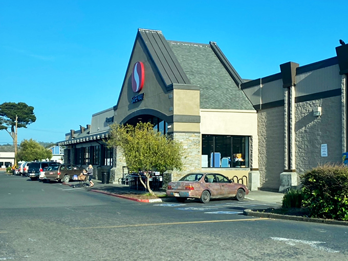 Even the local Safeway has architectural character in Fort Bragg—proof that in this town, even grocery shopping comes with ocean-fresh air and coastal charm.