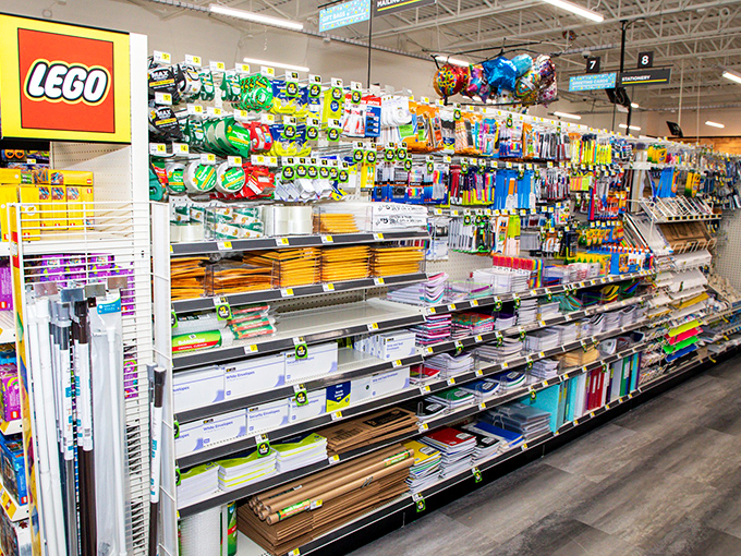 School supply heaven that would make Marie Kondo weep with organizational joy. Parents and teachers alike flock here during back-to-school season like migrating bargain birds.