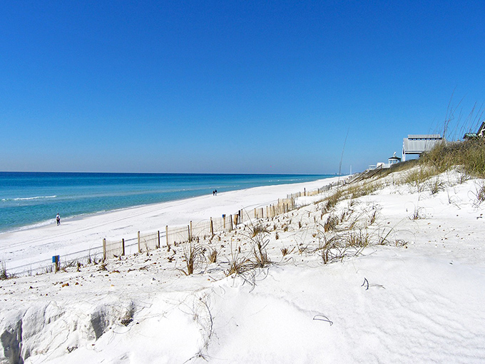 Mother Nature's screensaver comes to life along Seaside Beach, where the sand is so white you might need sunglasses just to look down. 