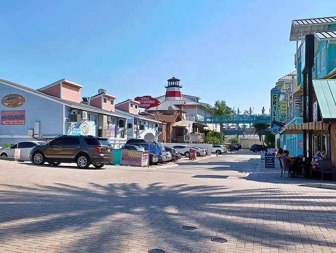 A slice of Old Florida charm preserved in the sunshine. The village's architecture creates a postcard-perfect scene under impossibly blue skies.