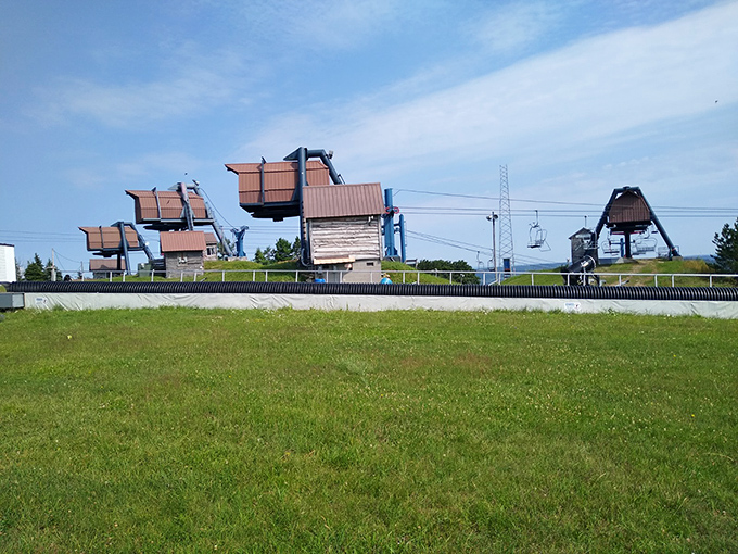 Summer slumber for winter's thrill machines. Blue Knob's ski lifts patiently await the first snowfall to spring back to life.