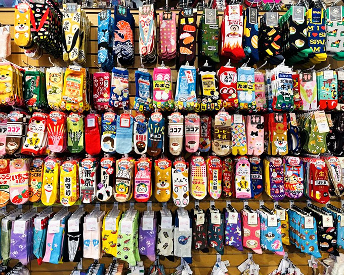 Behold the legendary sock wall - hundreds of personality-packed pairs that'll revolutionize your footwear game.