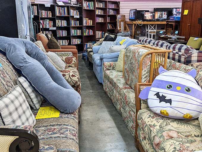 This furniture section looks like someone's living room exploded in the most wonderful way imaginable.