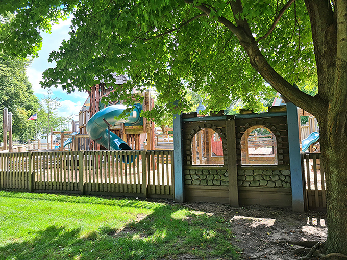 Childhood unplugged! Stauffer Park offers the kind of old-fashioned playground fun that reminds us some of life's best moments happen without a charging port.