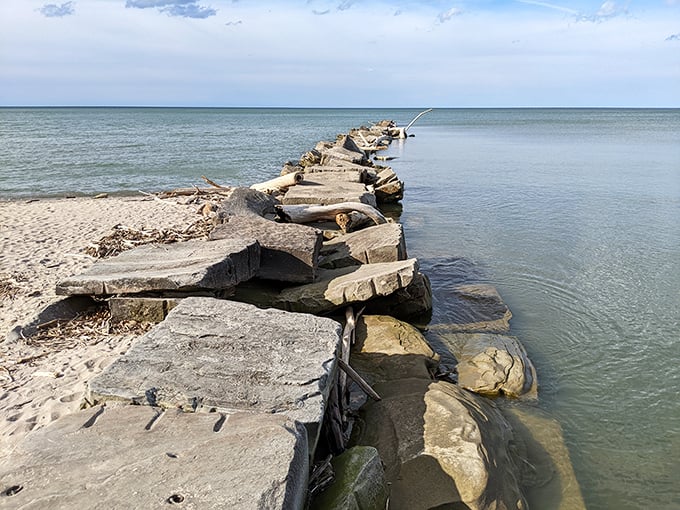 Nature's jetty jigsaw: these stone fingers reaching into Lake Erie offer contemplative perches for fishing, sunset-watching, or just escaping the in-laws.