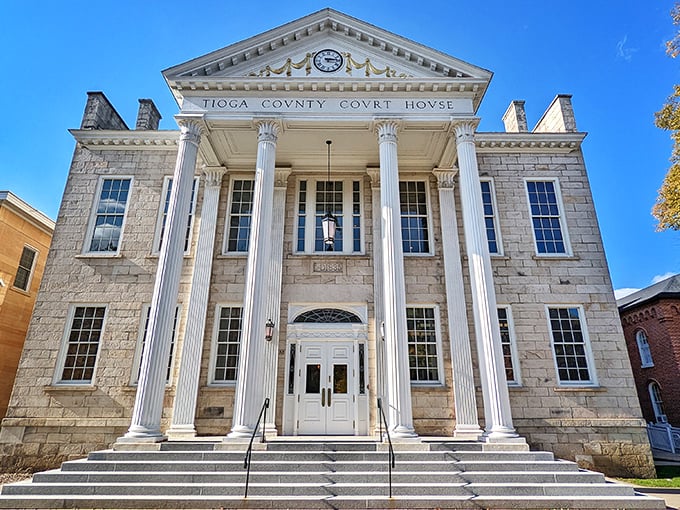 The Tioga County Courthouse stands as a majestic reminder that even small towns deserve grand architecture. Those columns aren't compensating for anything&mdash;they're celebrating everything.