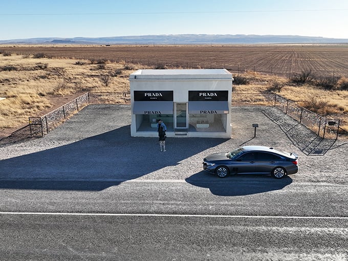 From above, Prada Marfa reveals its true isolation&mdash;a tiny fashion island in an ocean of scrubland. Even your GPS will do a double-take.