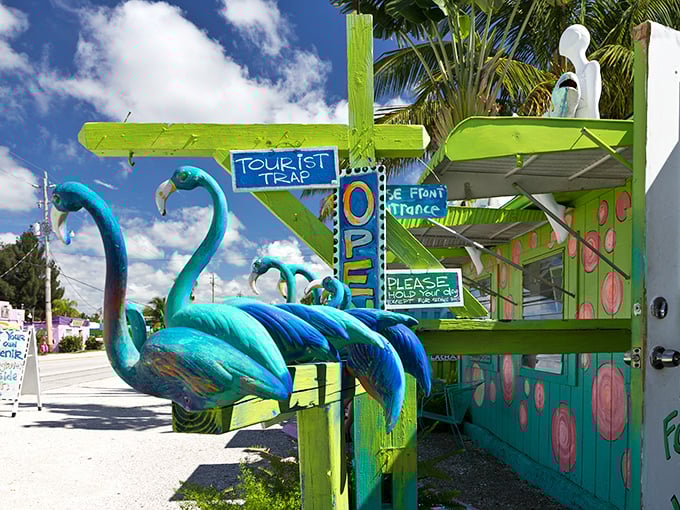 The "Tourist Trap" sign is charmingly honest &ndash; like a restaurant admitting their portions could feed a small village.