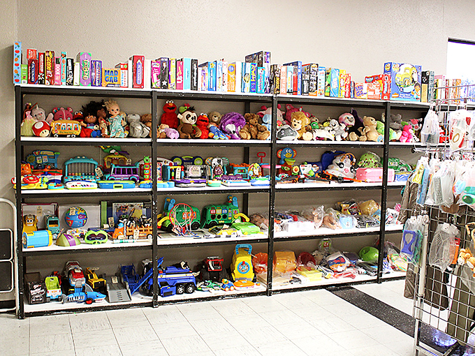 A nostalgic wonderland of toys where childhood memories sit patiently on shelves, waiting for their next adventure.
