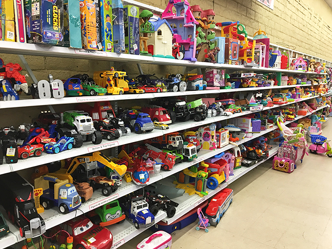 Toy paradise or plastic purgatory? Either way, this aisle offers childhood nostalgia by the bucketload at prices that won't break the piggy bank.