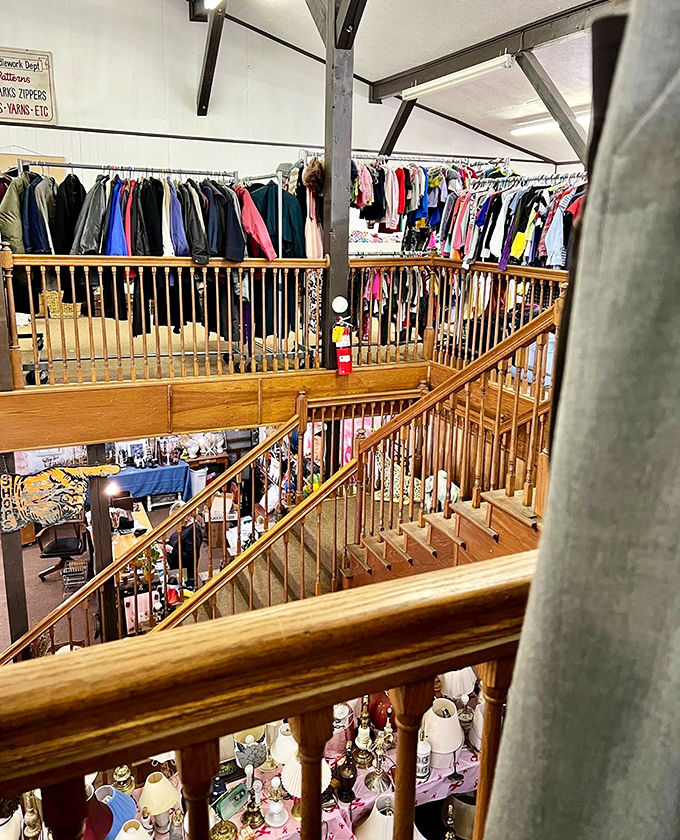 A wooden staircase leading to clothing heaven &ndash; like a department store designed by someone who values character over conformity and stories over status symbols.