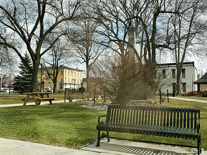 A quiet bench in Veterans Memorial Park invites contemplation, proving some of life's best moments happen when you simply sit still and breathe in a place.