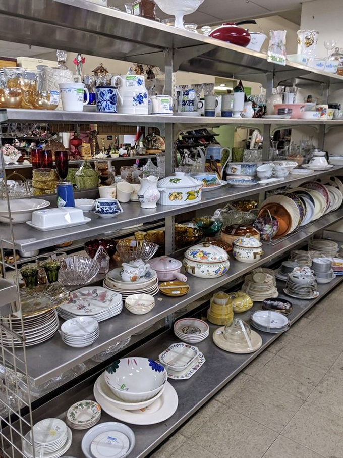 Grandma's china cabinet exploded, in the best possible way. Each piece tells a story, from delicate teacups to that casserole dish that's seen more family dinners than therapists. 