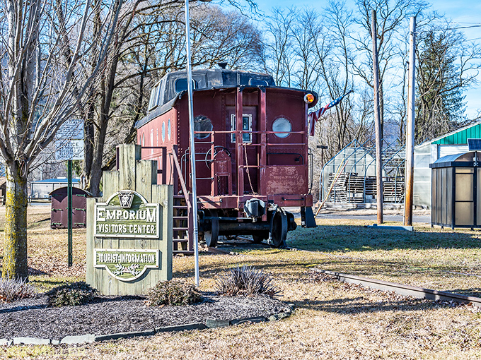 All aboard the nostalgia express! Emporium's Visitor Center cleverly repurposes a vintage caboose, proving history doesn't have to gather dust to be preserved.