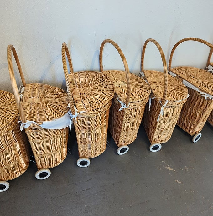 These wicker shopping carts aren't just vintage finds—they're time machines to when grocery shopping was an elegant social affair.