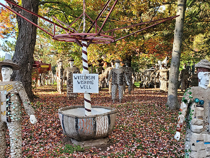 This "Wishing Well" won't grant wishes, but the candy-striped pole and autumn leaves create a whimsical forest fairytale anyway.