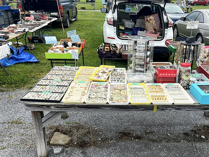 Jewelry displays that would make a magpie jealous spread across weathered tables &ndash; each tray a constellation of potential heirlooms waiting for new wrists and necks.