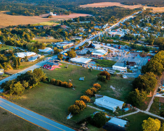 From above, Whitmire reveals itself as a perfect patchwork of small-town life, nestled among golden fields and emerald forests.