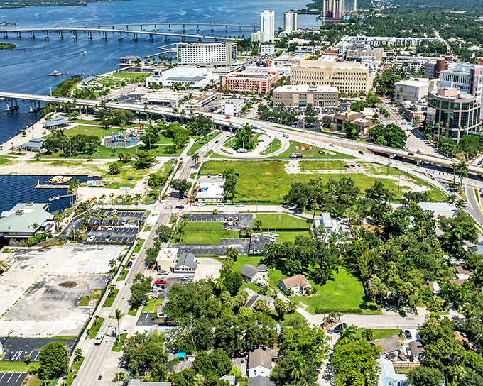 From above, Fort Myers looks like someone designed the perfect coastal community on purpose.