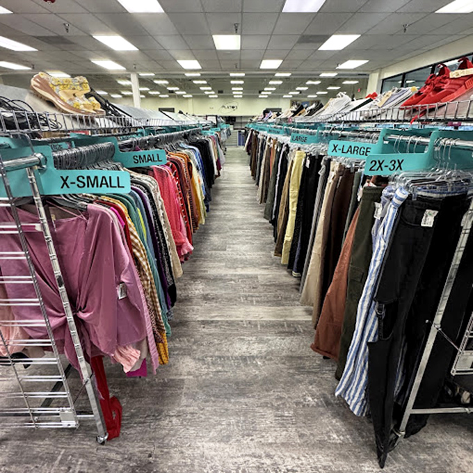 Color-coded racks organized by size&mdash;from XS to 2X-3X&mdash;make finding your fashion match easier than finding matching socks in your laundry basket.