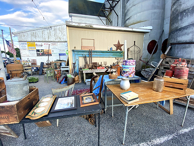 Rustic charm meets vintage appeal. This corner stall showcases the kind of Americana that makes decorators swoon and collectors reach for their wallets.
