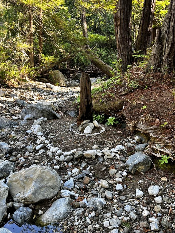 Mother Nature's rock garden along Limekiln Creek. Someone took the time to create this stone circle &ndash; a little human touch in the wilderness.
