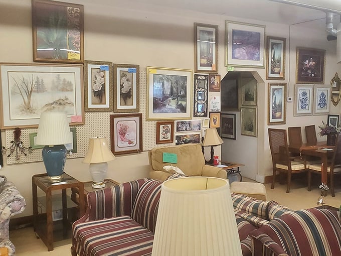 Wall-to-wall memories hang in the art section, where someone else's nostalgia becomes your home's newest conversation piece.