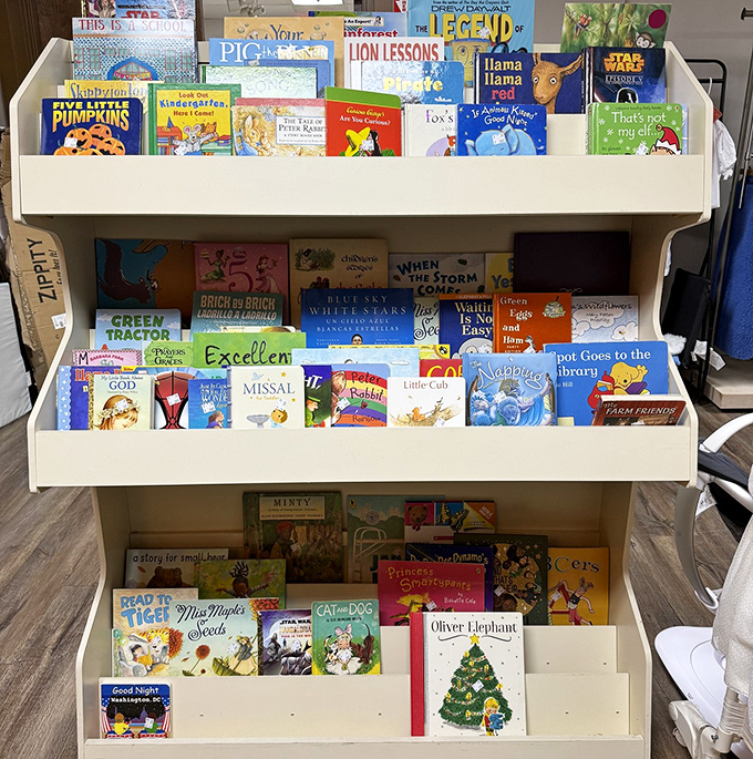 Children's books stacked like literary gold mines, each one a gateway to imagination and wonder.