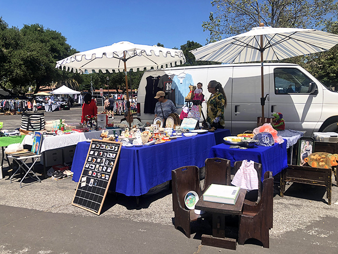 One vendor's van is another shopper's department store. This blue-tablecloth boutique offers everything from nostalgic knickknacks to tomorrow's conversation pieces.