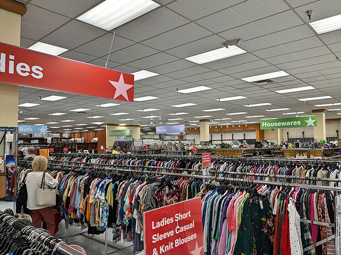 Window displays hint at the charitable mission behind the bargains &ndash; shopping that feels good for more reasons than just your wallet.