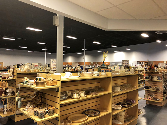 Dish paradise! Teacups and serving platters stand at attention, each whispering stories of holiday dinners and Sunday brunches past.