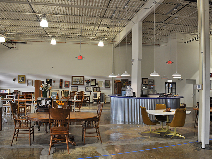 The showroom floor feels like a furniture museum where touching the exhibits isn't just allowed, it's encouraged. That round oak table has stories to tell.